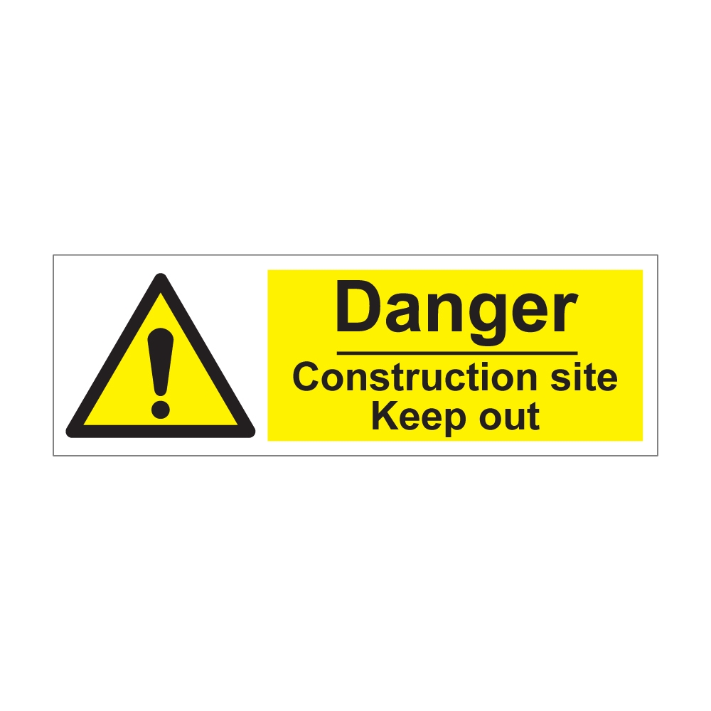 Danger construction site keep out 300mm x 100mm - Self Adhesive Vinyl ...