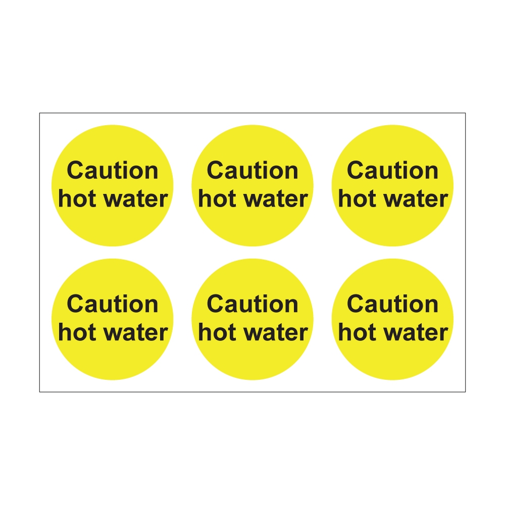 Caution Hot Water - 100mm Dia Self Adhesive Vinyl Sticker - Pack of 30 ...